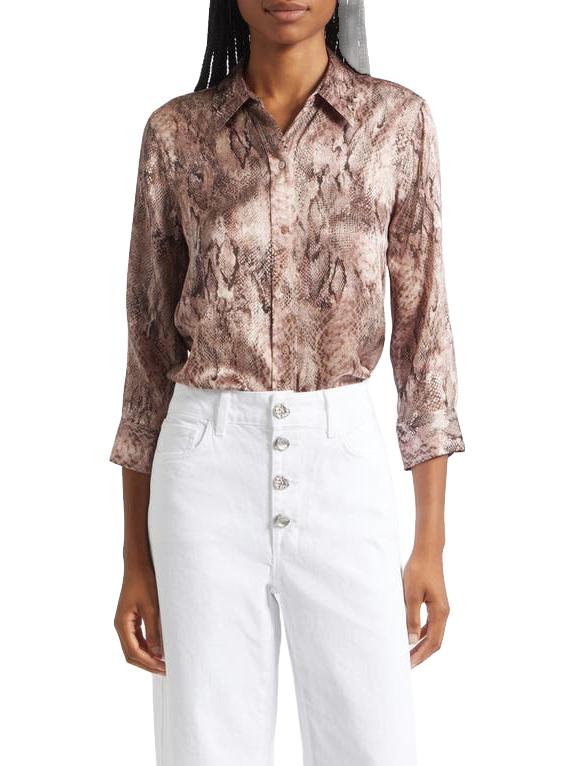 L'AGENCE L'AGENCE Dani Snake Print Silk Button-Up Shirt